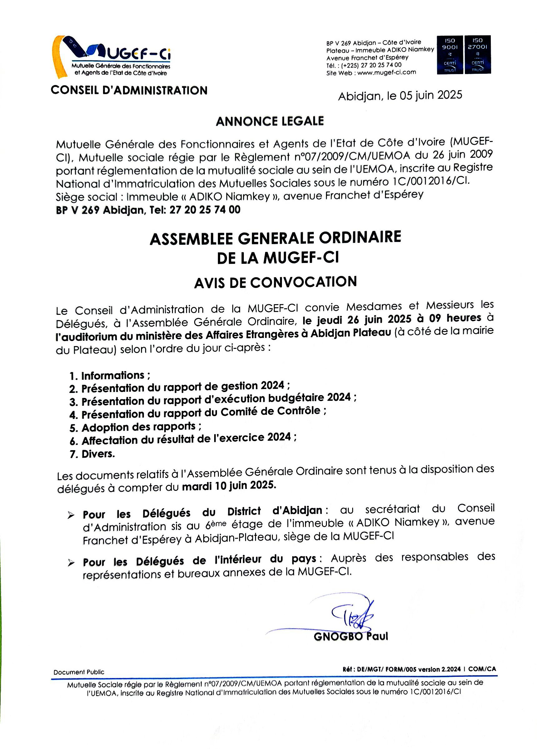 MUGEF-CI - Mutuelle Générale des Fonctionnaires et Agents de l'Etat de ...